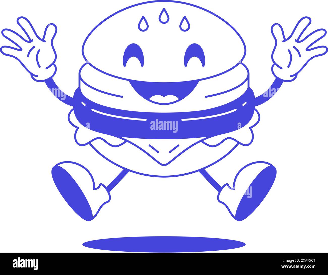Happy burger jumping emoticon cartoon character retro 30s animation ...