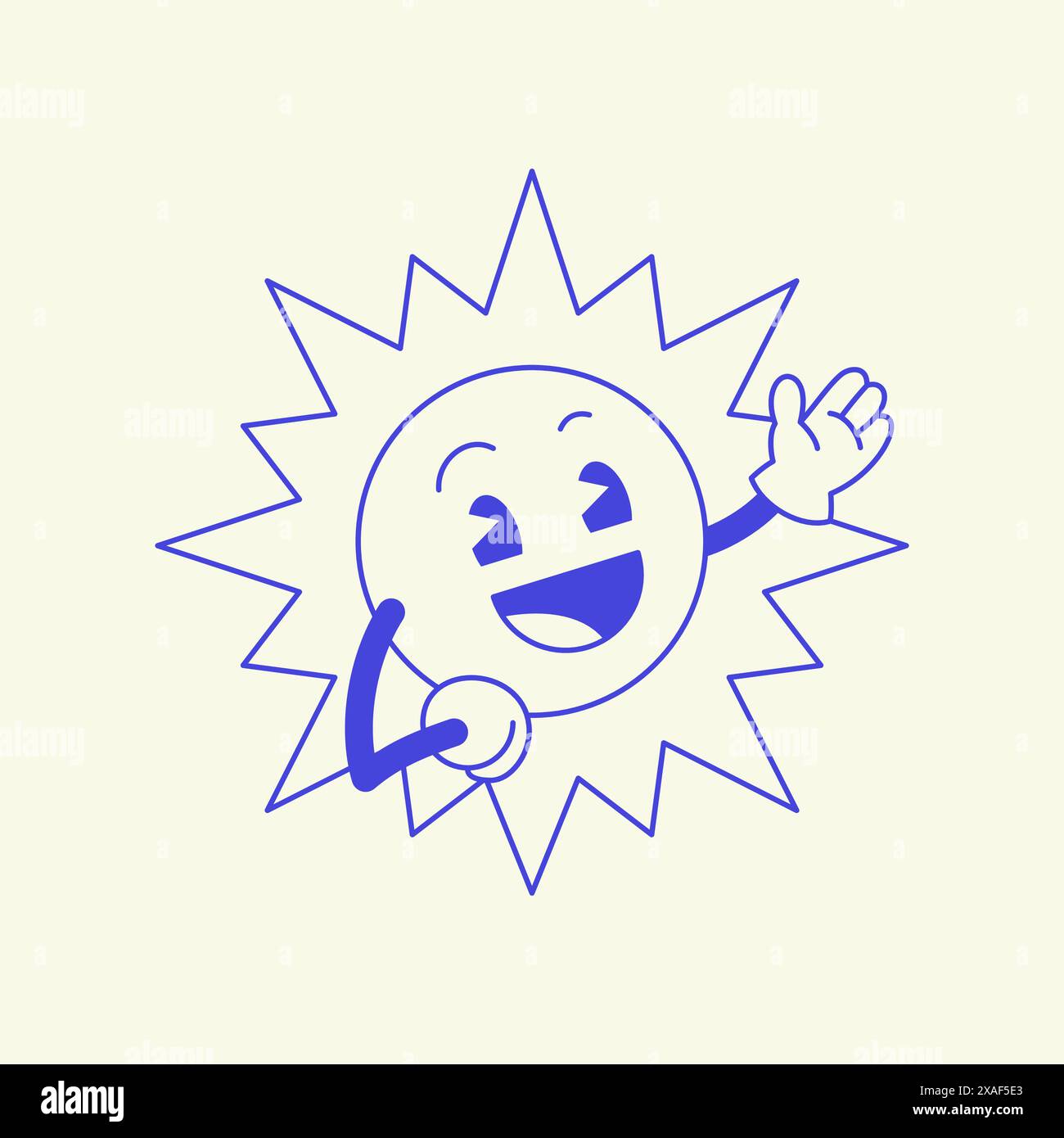 Cute positive bright sun cartoon character welcome gesture retro 30s ...