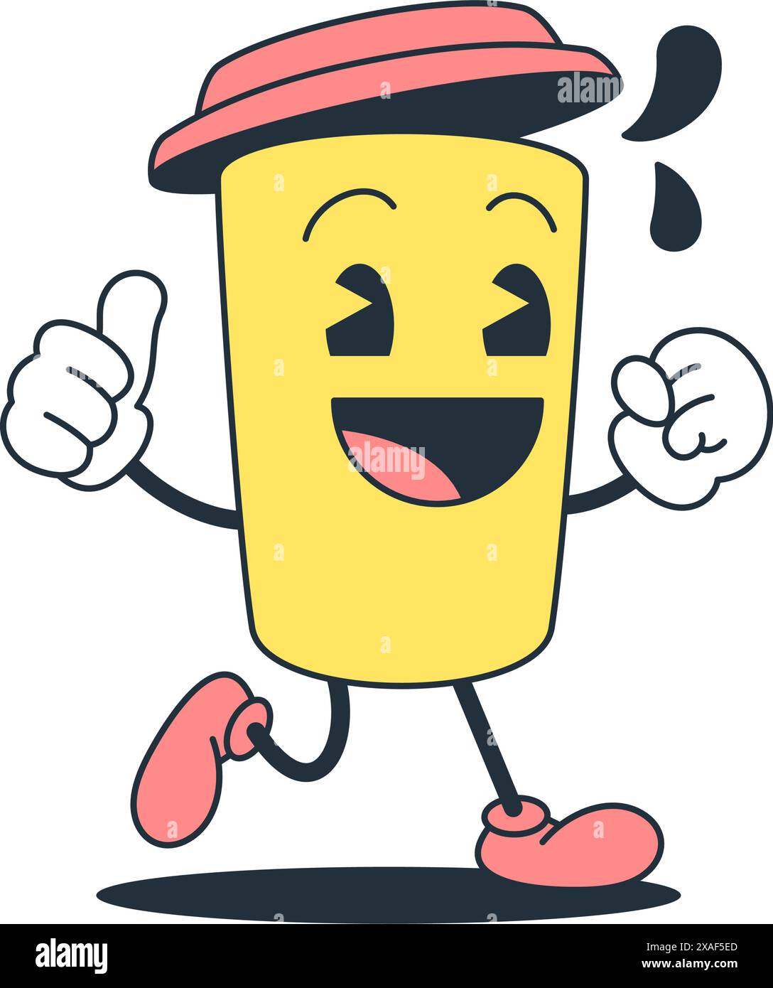 Smile coffee paper cup running cartoon character with drop comic retro ...