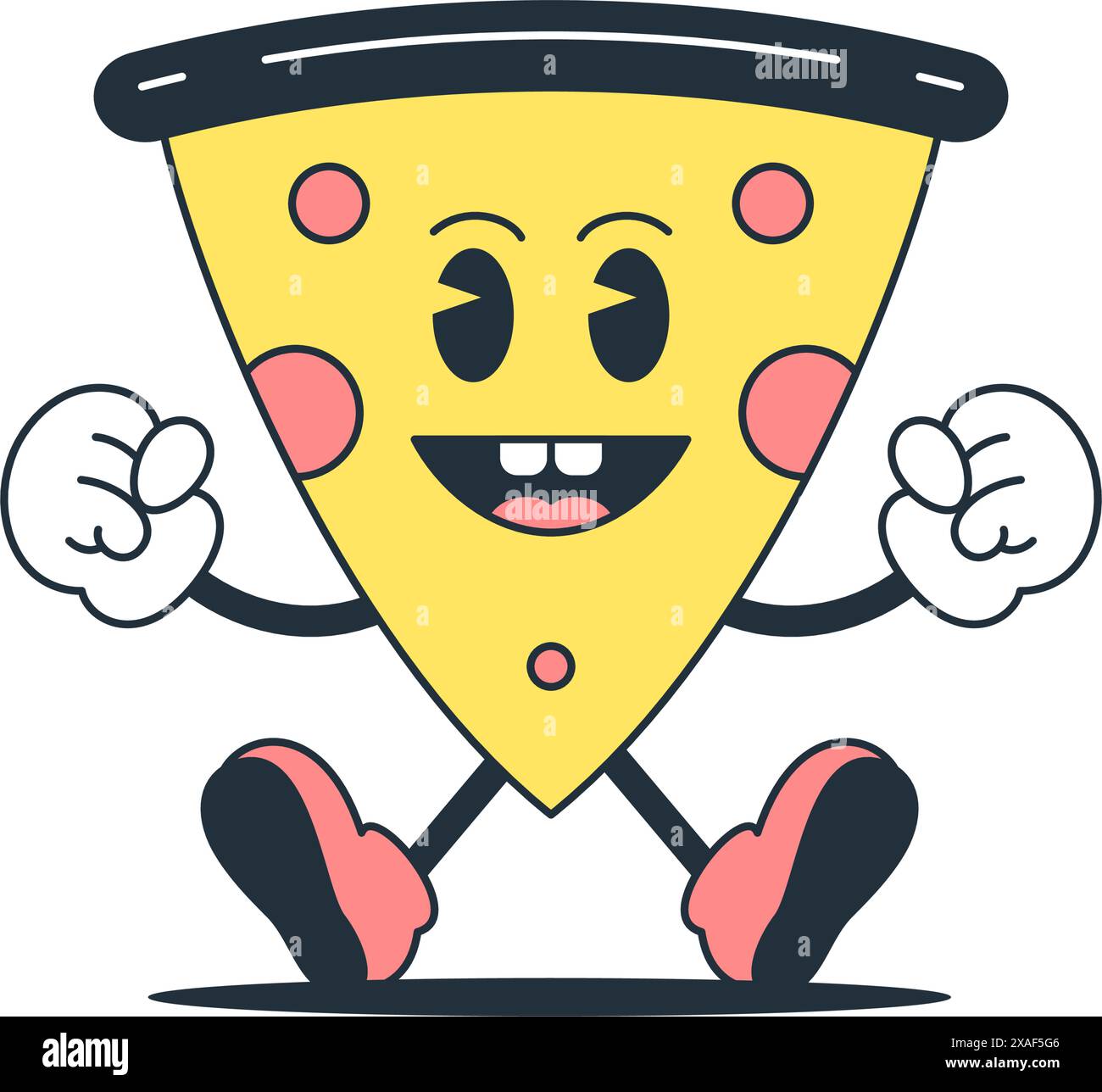 Strong pizza triangle piece funny cartoon character comic mascot retro ...