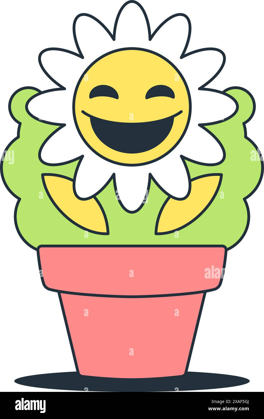 Funny flower in pot laughing positive cartoon character comic mascot ...