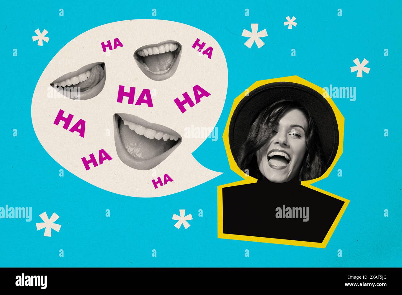 Collage 3d pinup pop retro sketch image of happy funny lady laughing ...