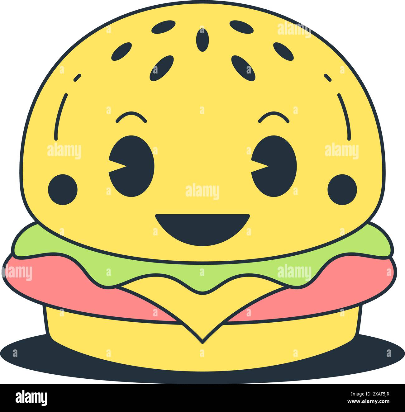 Cute smile burger with cheese cartoon character comic mascot retro 30s ...