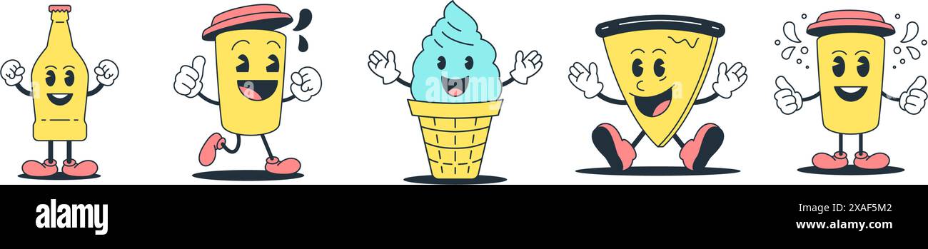 Cheerful cartoon character funny food and drink emoticon comic mascot ...