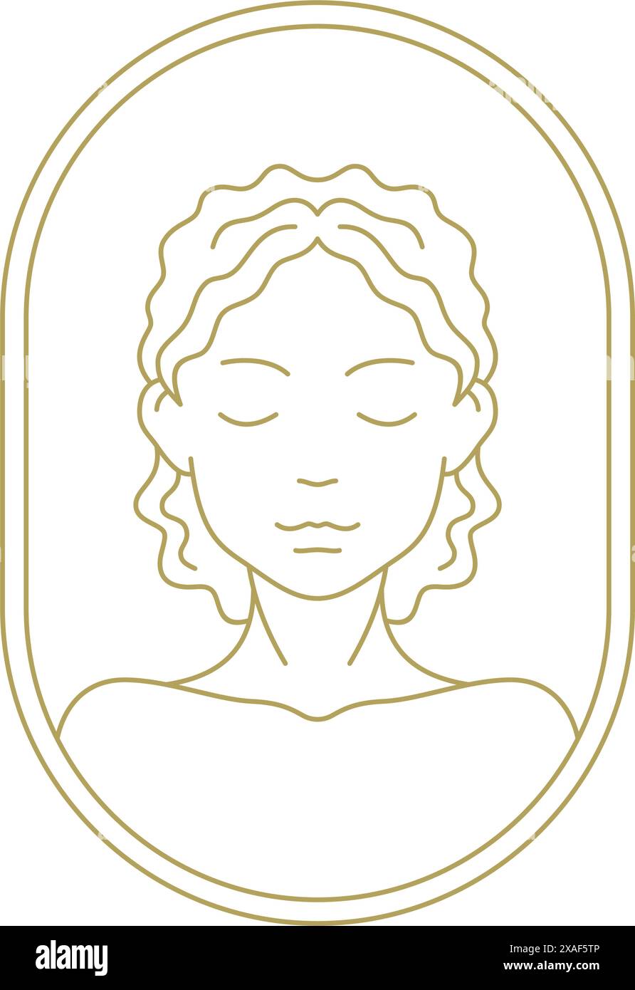 Elegant beautiful woman portrait antique frame cosmetology salon line ...