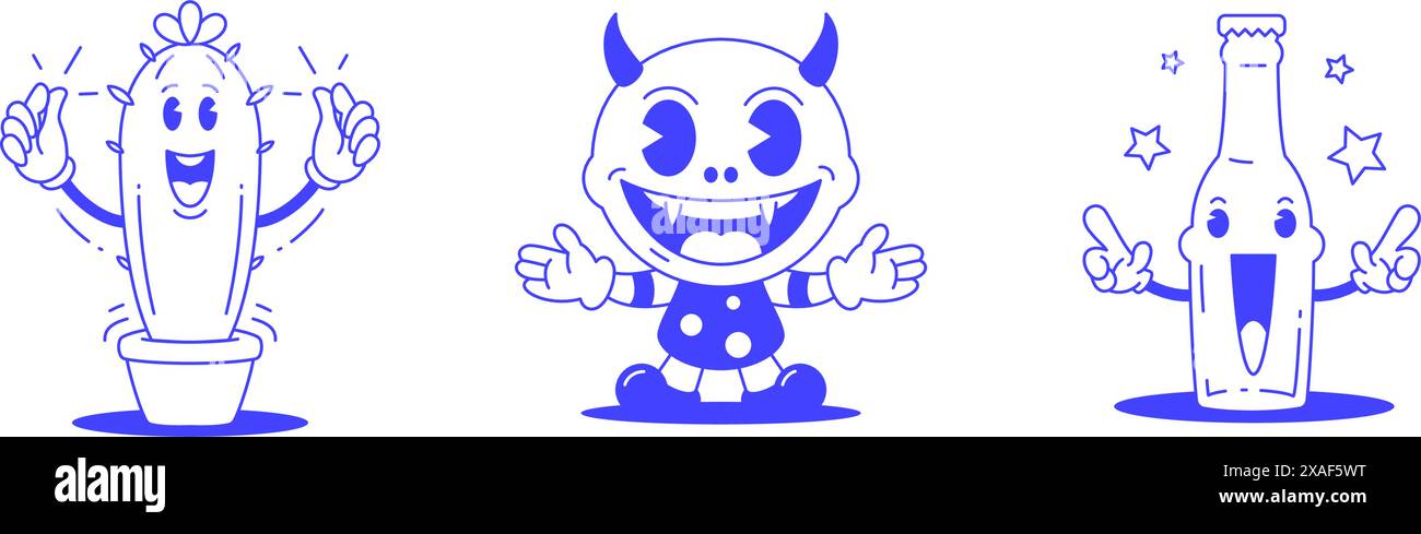 Funny party bottle baby devil cactus potted plant cartoon character set ...