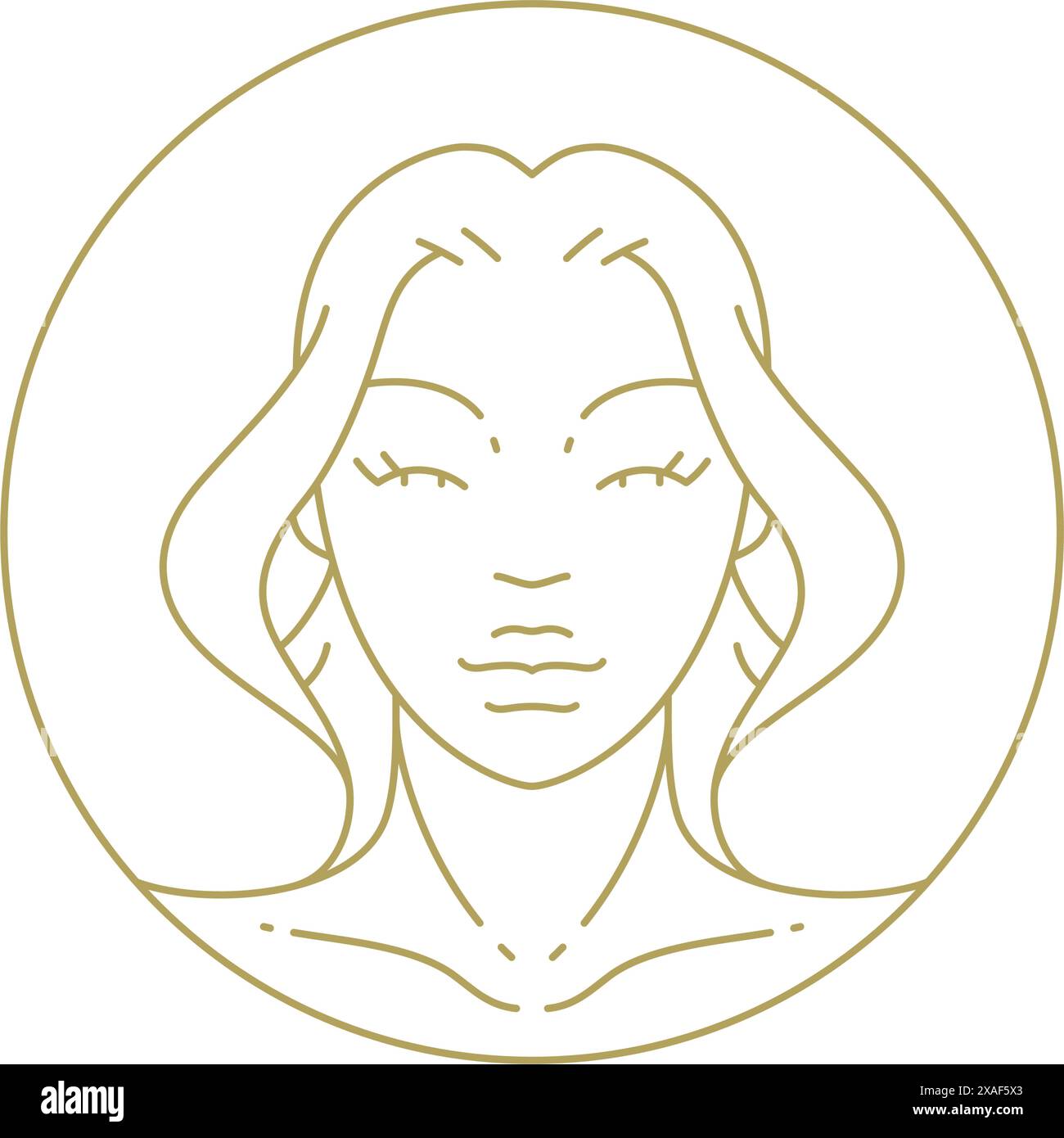 Beautiful woman portrait antique golden circle frame line art deco ...