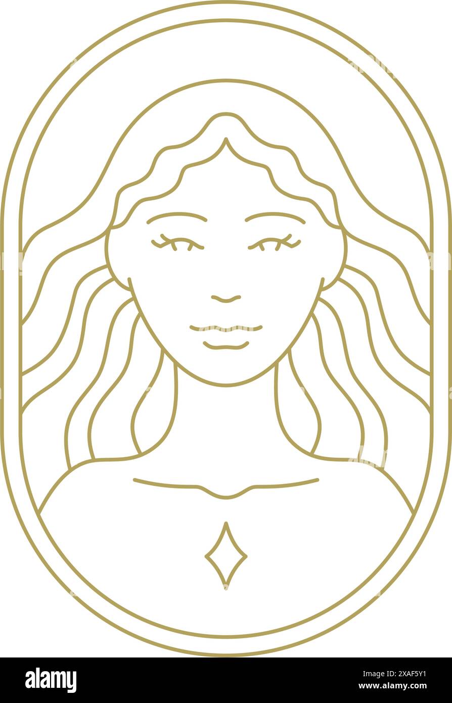 Antique beautiful woman esoteric mythology goddess portrait line art ...