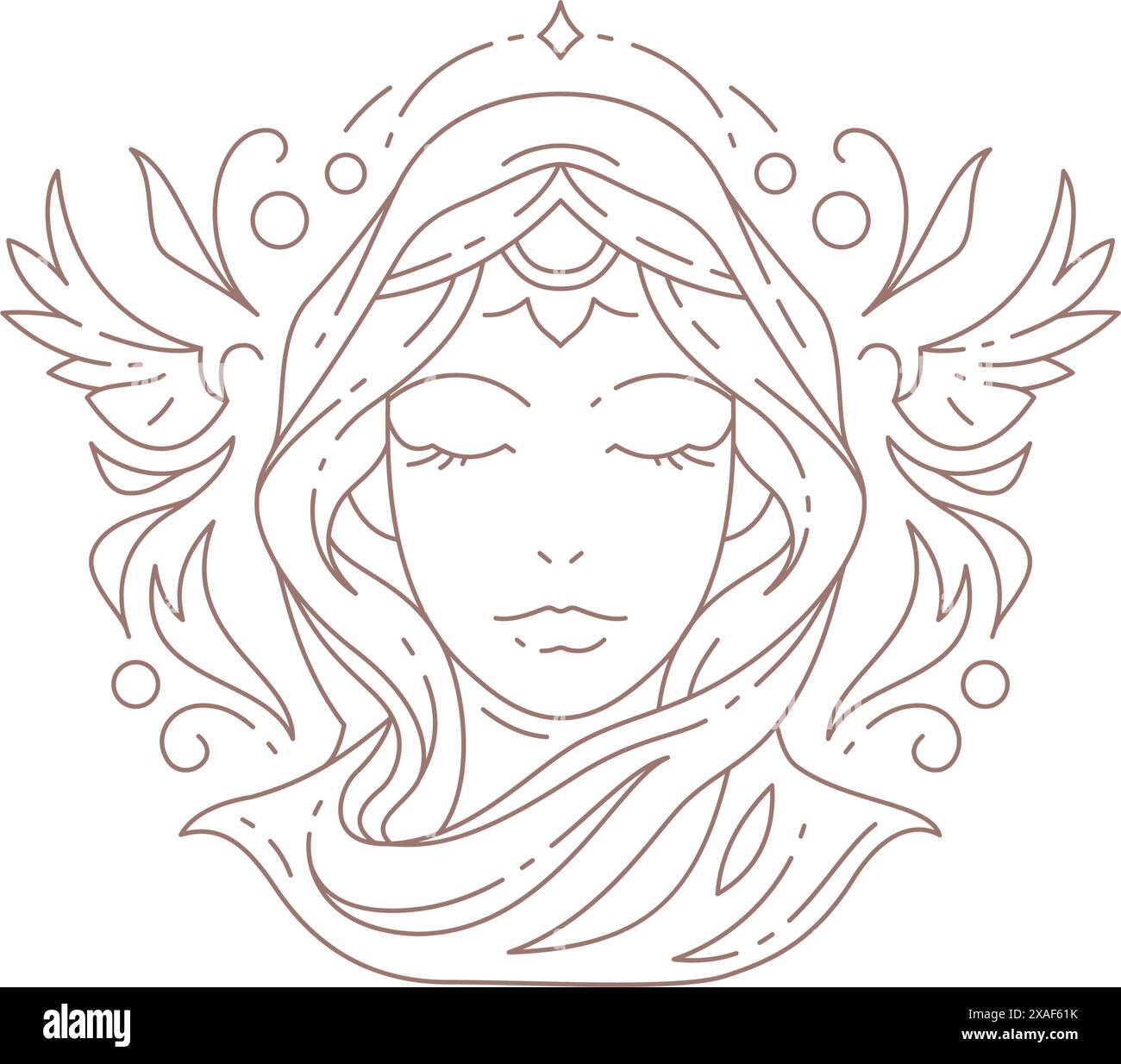 Sacred magic woman in headscarf with wings abstract floral ornate ...