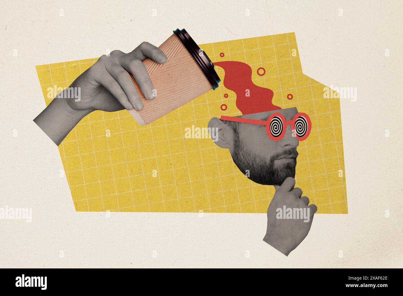 Composite artwork collage image picture of arm pour coffee head minded ...