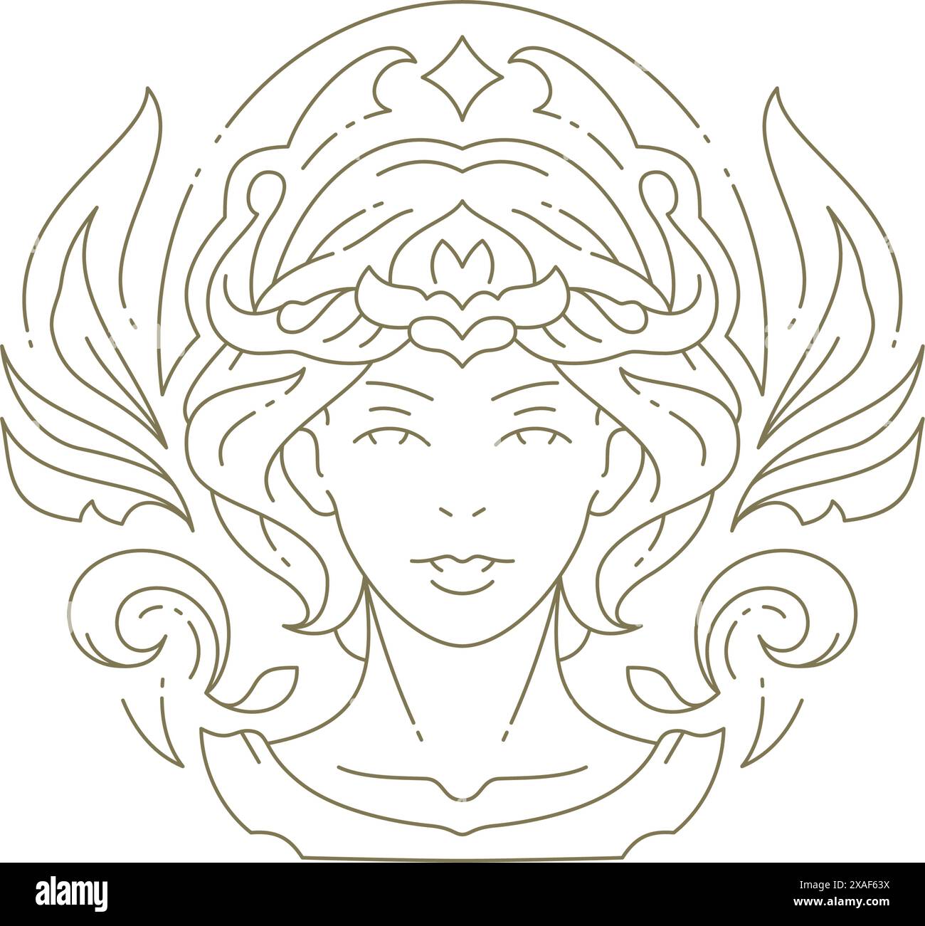 Mystic dream woman portrait abstract blossom floral decor minimal ...