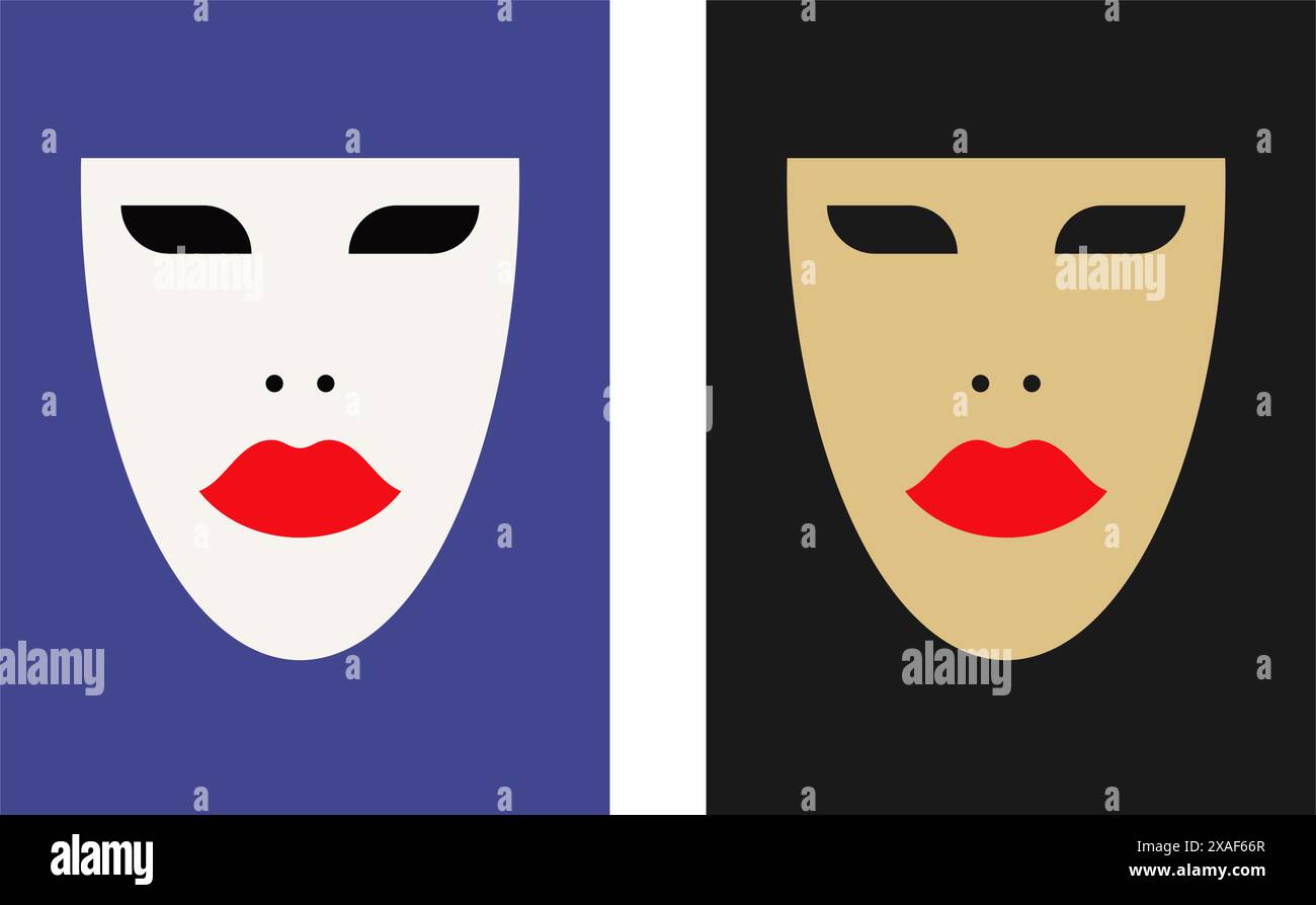 Beautiful Arabic Muslim woman face in hijab red lips minimal trendy art ...