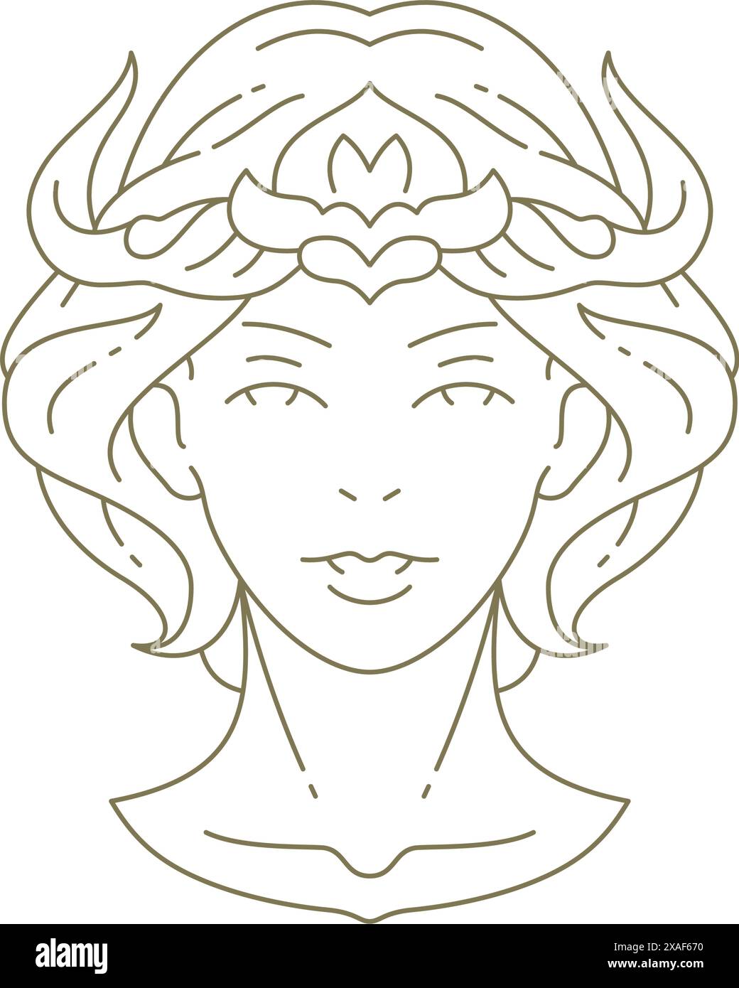Magic woman goddess with horns premium portrait minimal line logo for ...