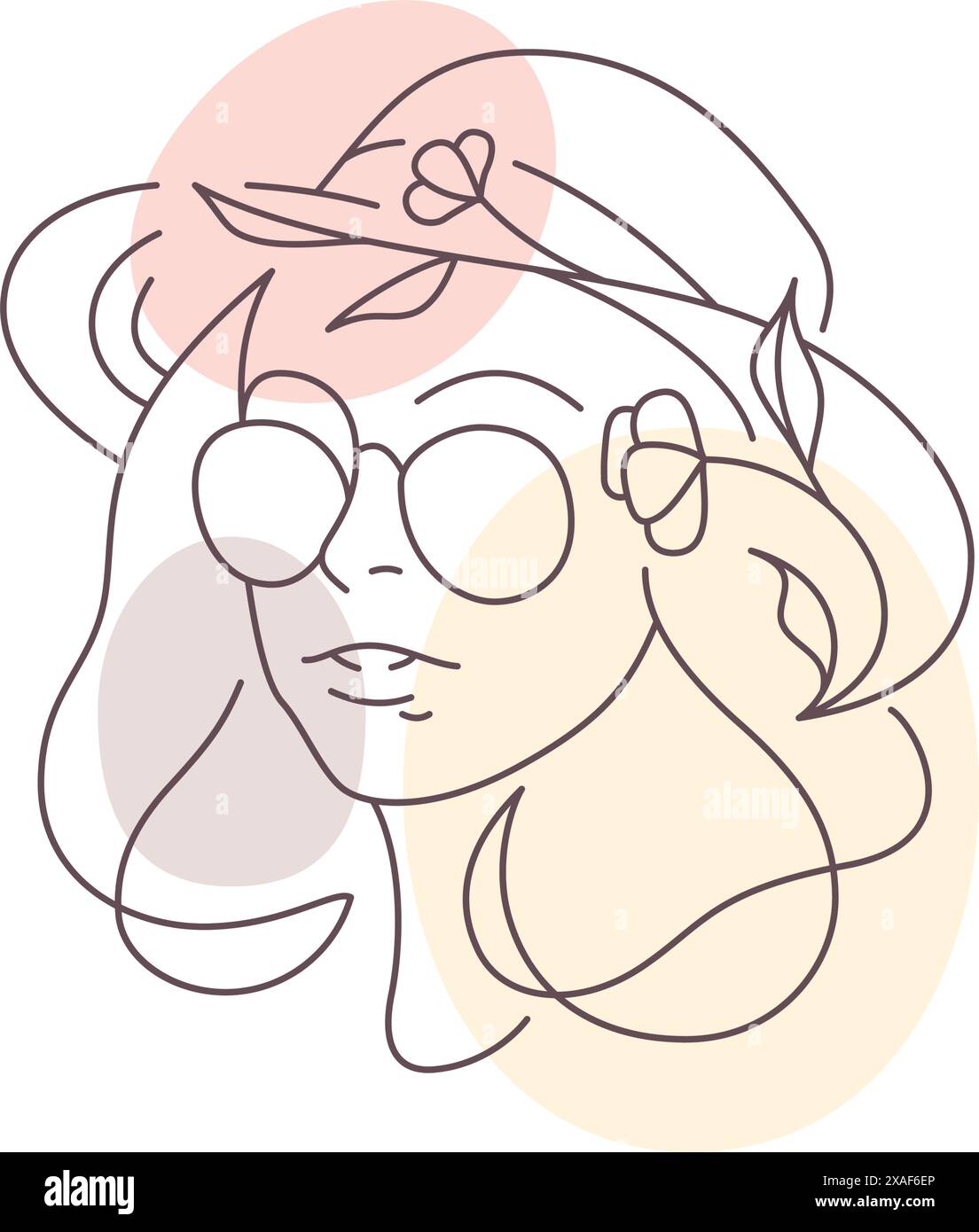 Summer fashion woman portrait with pastel color spots line art ...