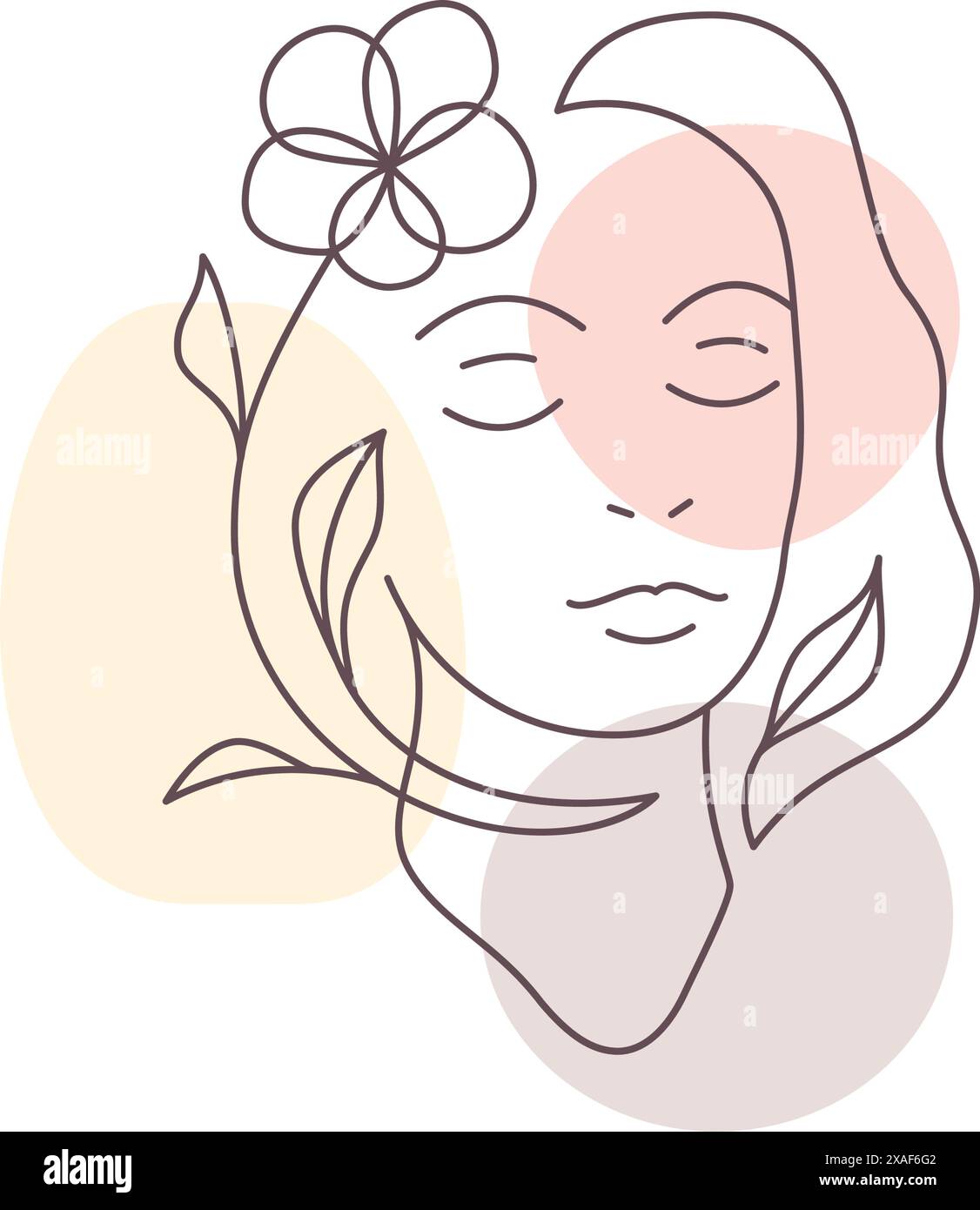 Beautiful woman head flower hair one line art continuous style with ...