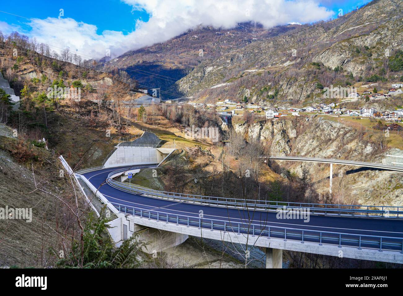 Aerial view of Stalden, a mountainous village of the Visp district ...