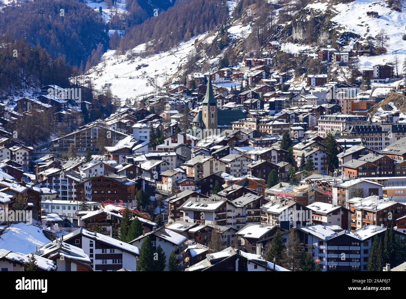 Aerial view of the Pfarrkirche (parish church) of St. Mauritius in the ...