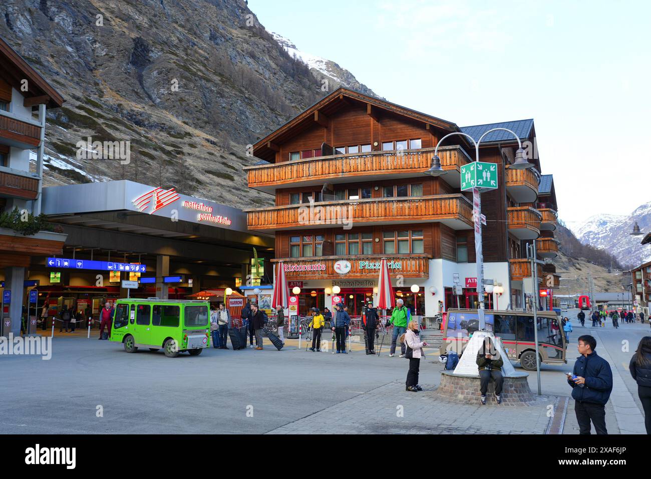 Wooden apartment buildings on Bahnhofplatz ("Station square") in ...