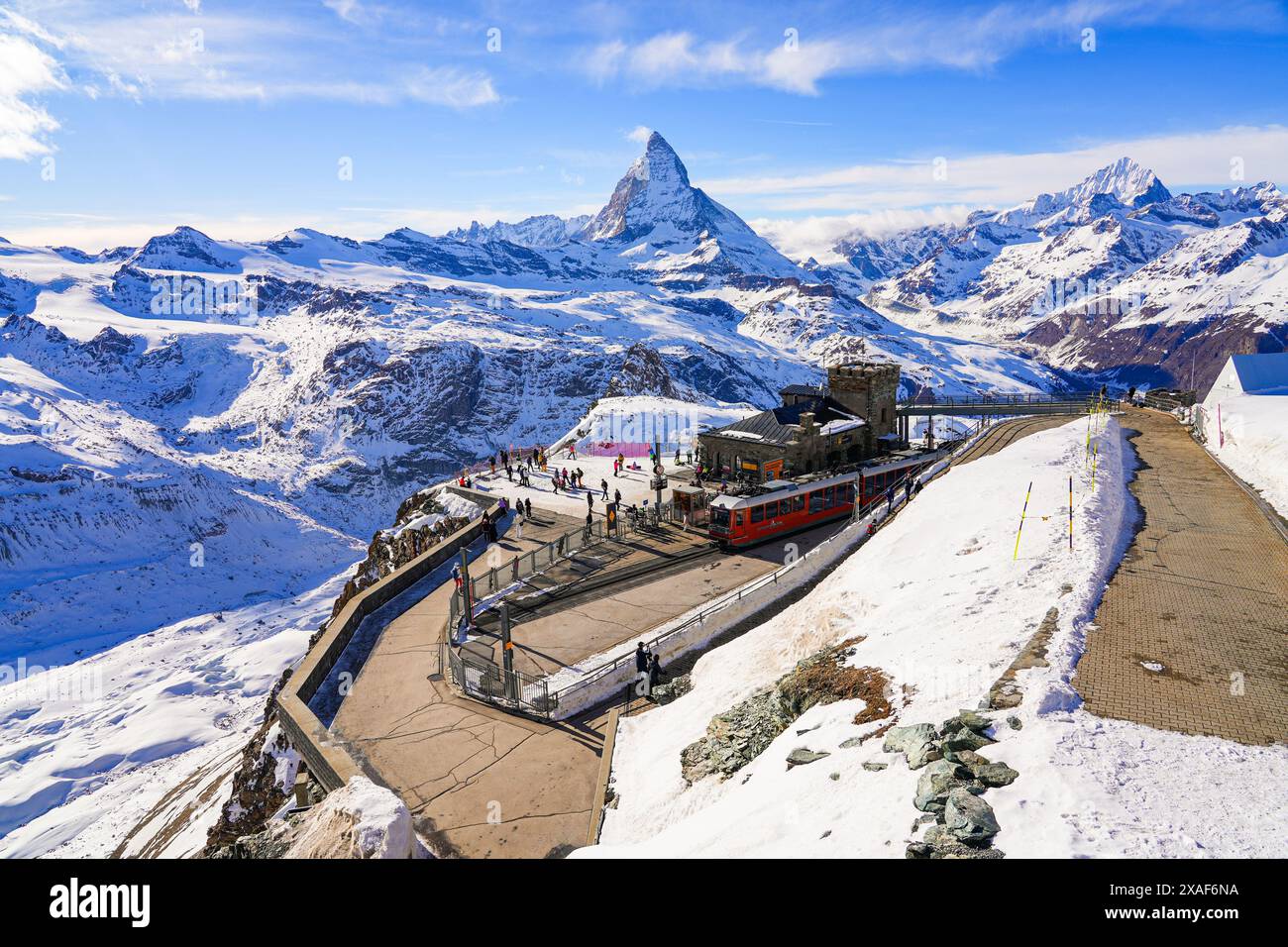 Gornergrat Railway train station at the summit of the Gornergrat facing ...