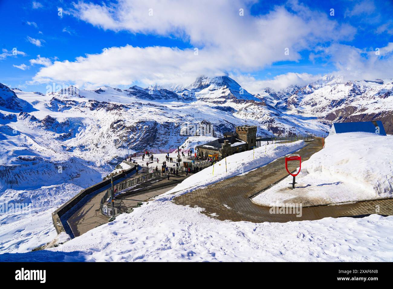 Gornergrat Railway train station at the summit of the Gornergrat facing ...