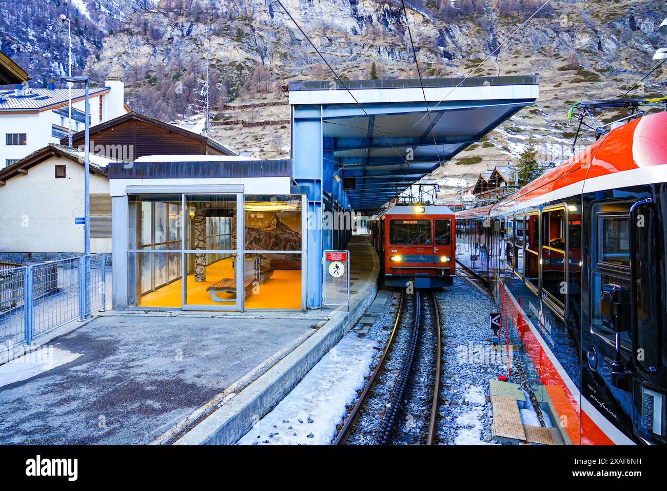 Cogwheel train locomotive in the Gornergrat Railway train station in ...