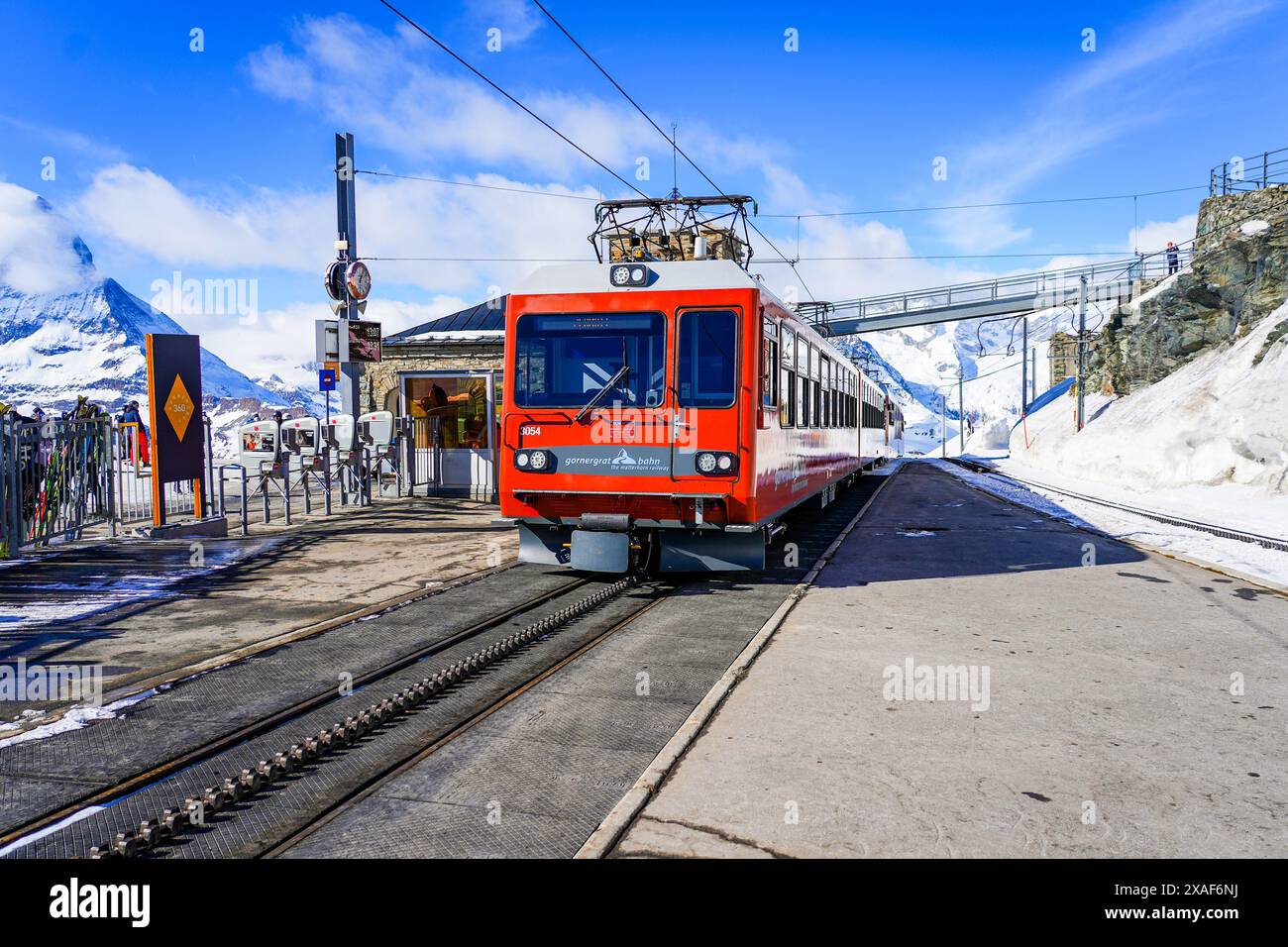 Cogwheel train locomotive at the top of the Gornergrat Railway line ...