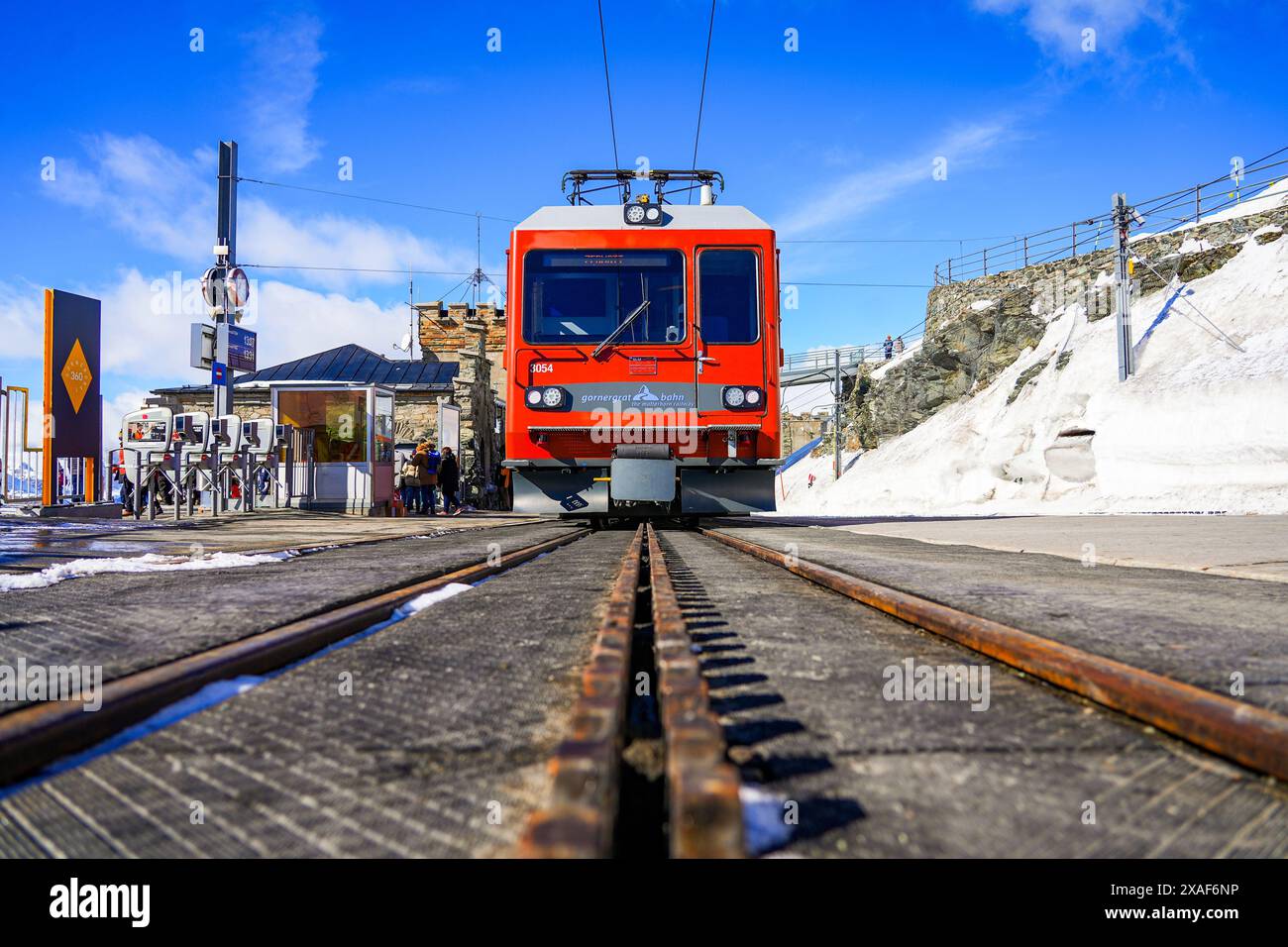 Cogwheel train locomotive at the top of the Gornergrat Railway line ...
