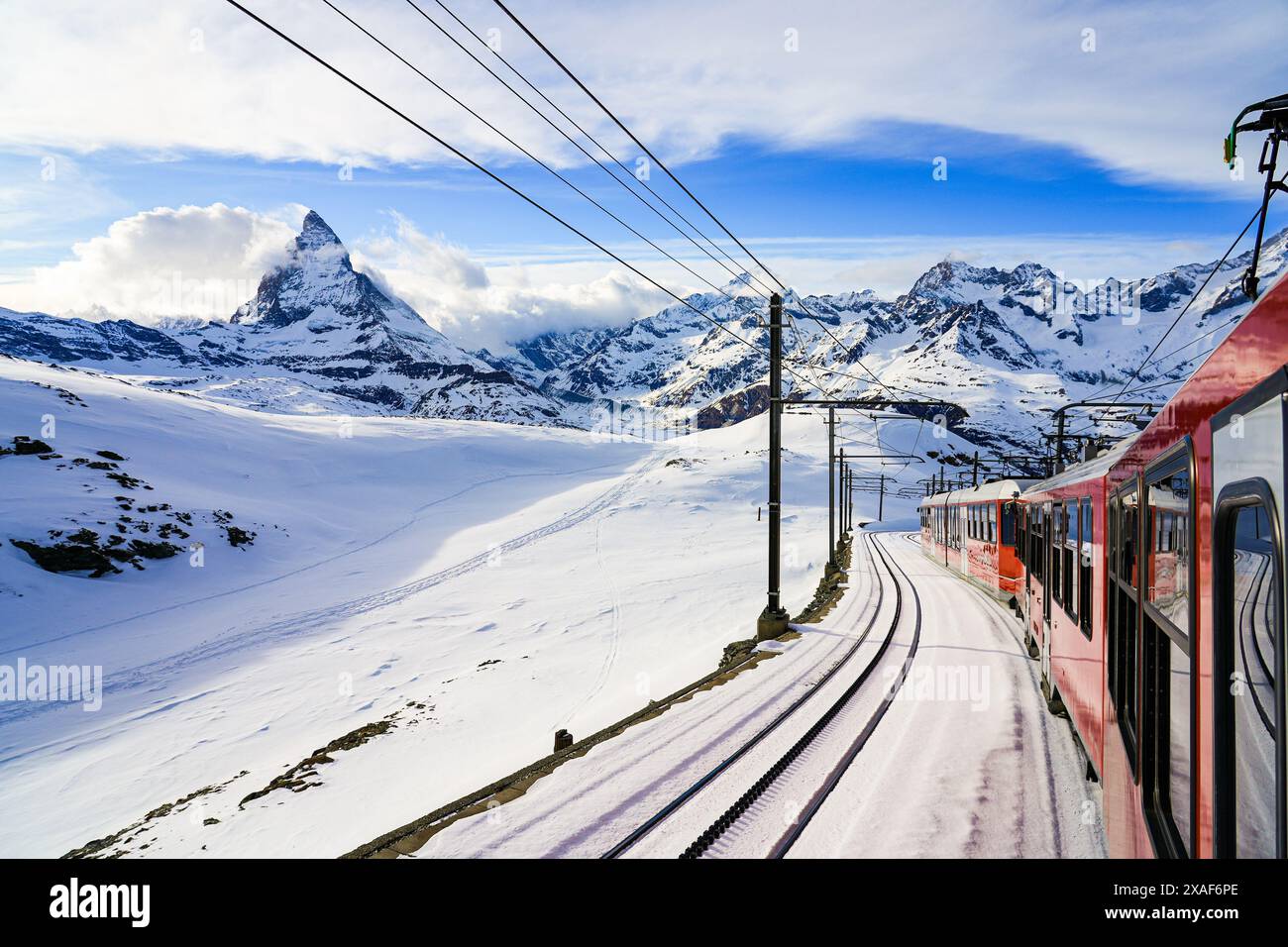View of the Matterhorn from a window of the cogwheel train of the ...