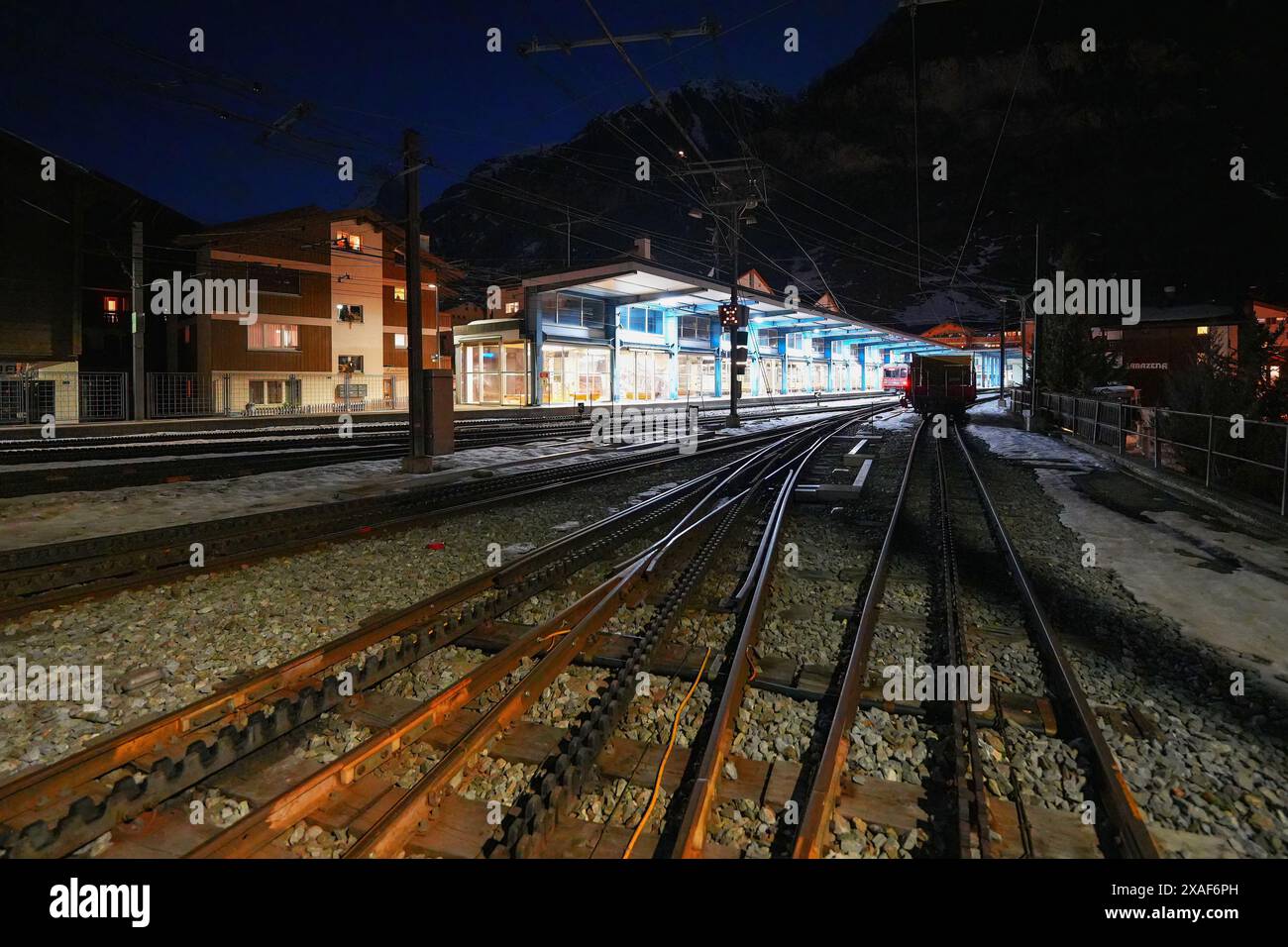 Cogwheel railroad equipped with a rack rail using the Abt system with 2 solid bars with offset ...