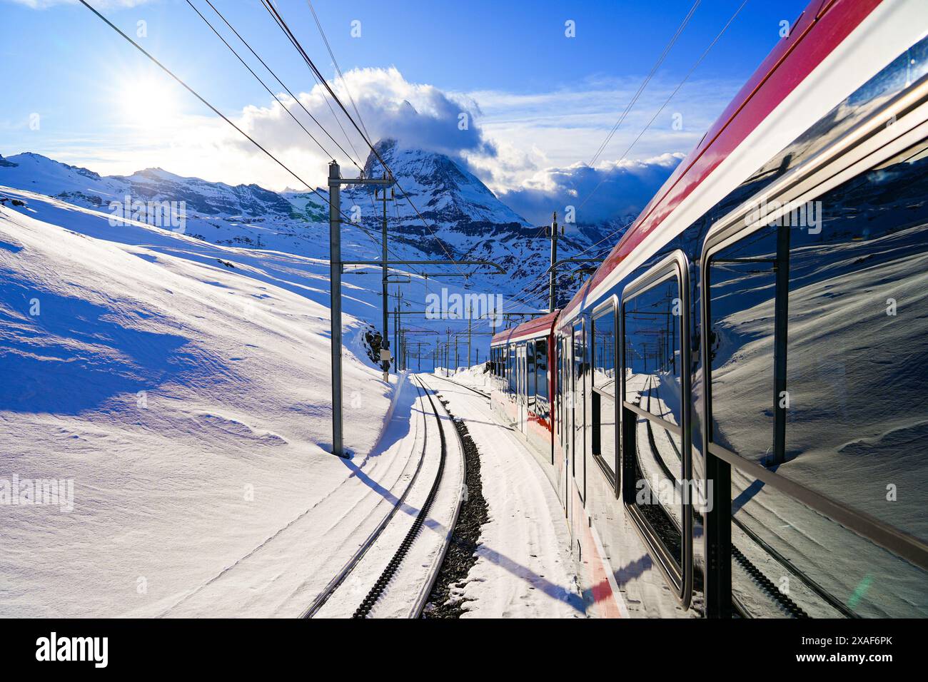 View of the Matterhorn from a window of the cogwheel train of the ...