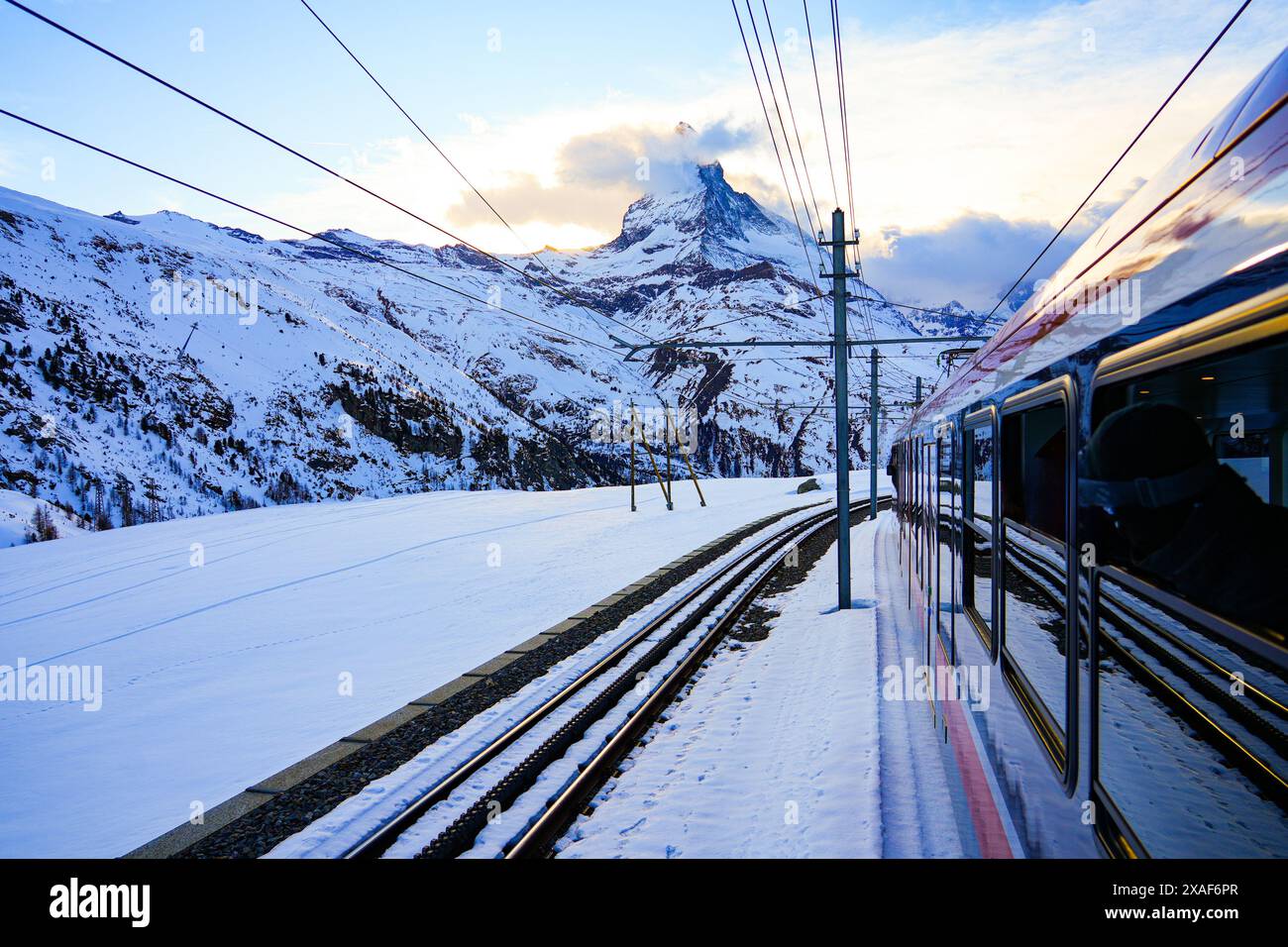 View of the Matterhorn from a window of the cogwheel train of the ...