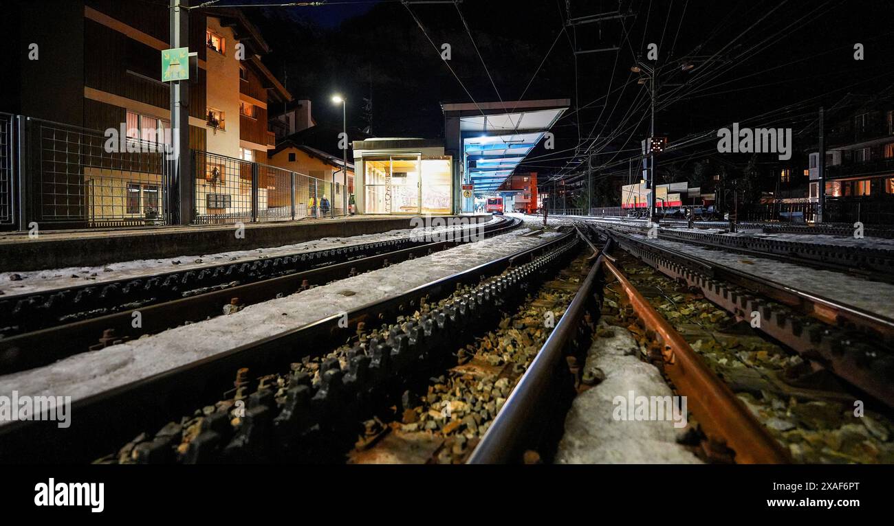 Cogwheel railroad equipped with a rack rail using the Abt system with 2 solid bars with offset ...