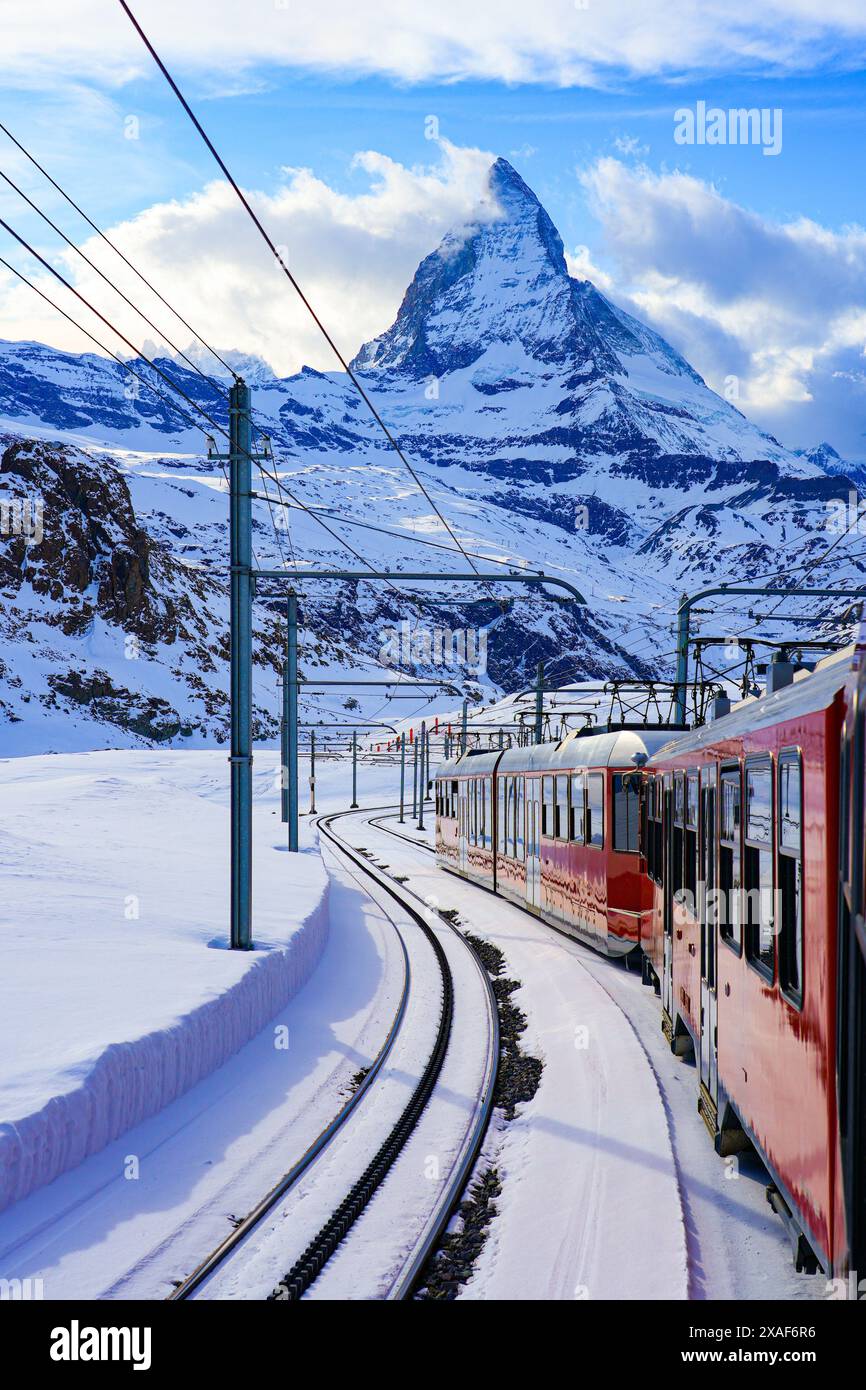 View of the Matterhorn from a window of the cogwheel train of the ...