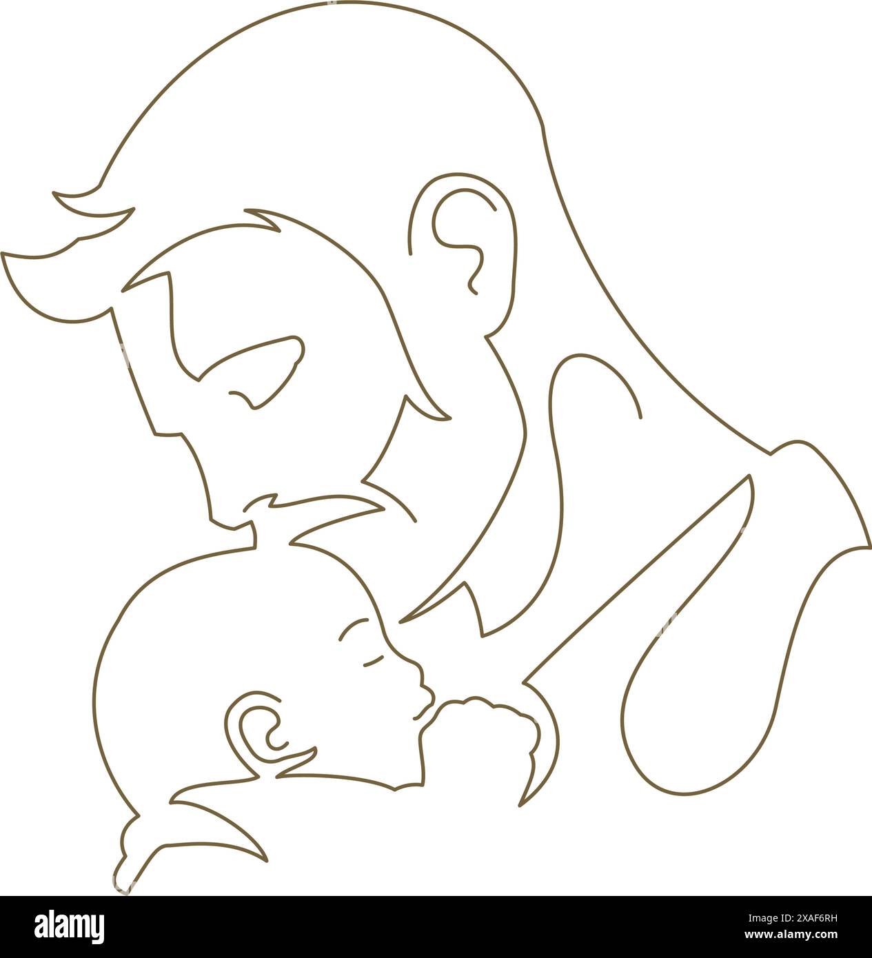 Father's Day continuous line art logo happy daddy kissing little baby ...