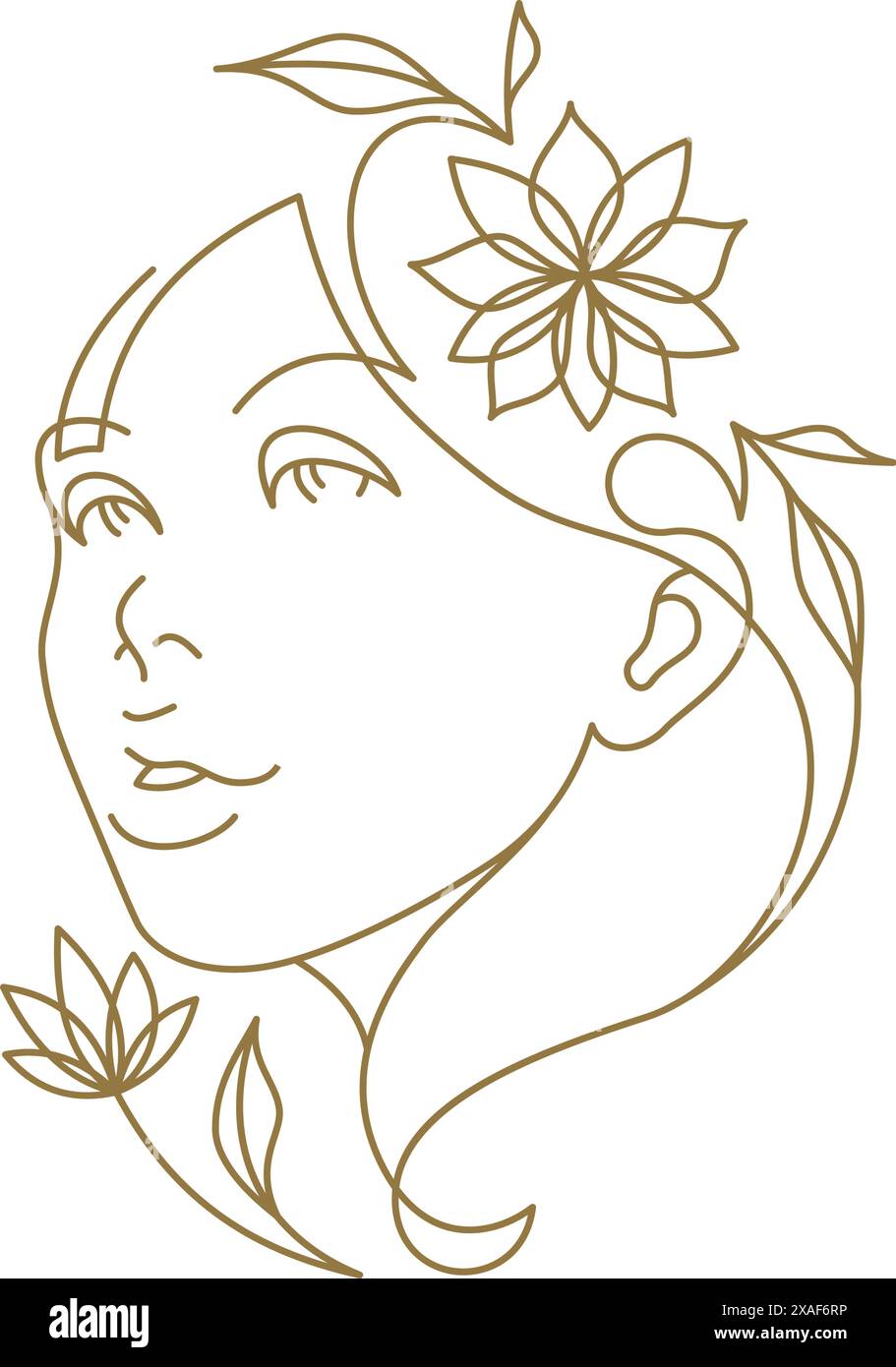 Female flower hair portrait minimal romantic silhouette continuous line ...