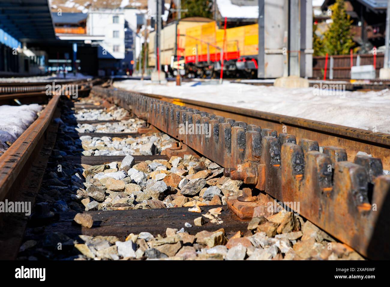 Cogwheel railroad equipped with a rack rail using the Abt system with 2 ...