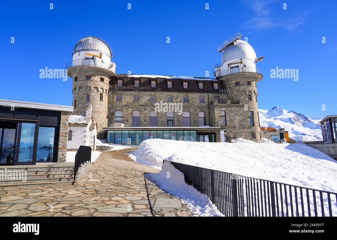 Pathway leading up to the Gornergrat Observatory housed in the building ...
