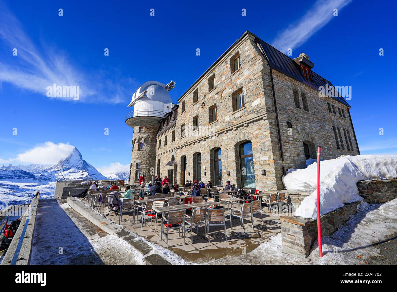 Outdoor terrace of the restaurant of the Kulmhotel located at the ...