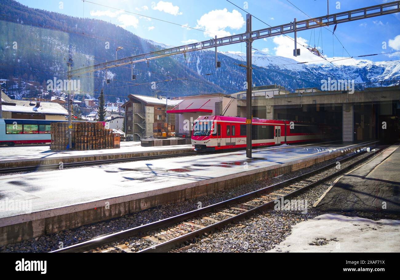 Shuttle train from Täsch to the car-free resort of Zermatt in the Swiss ...
