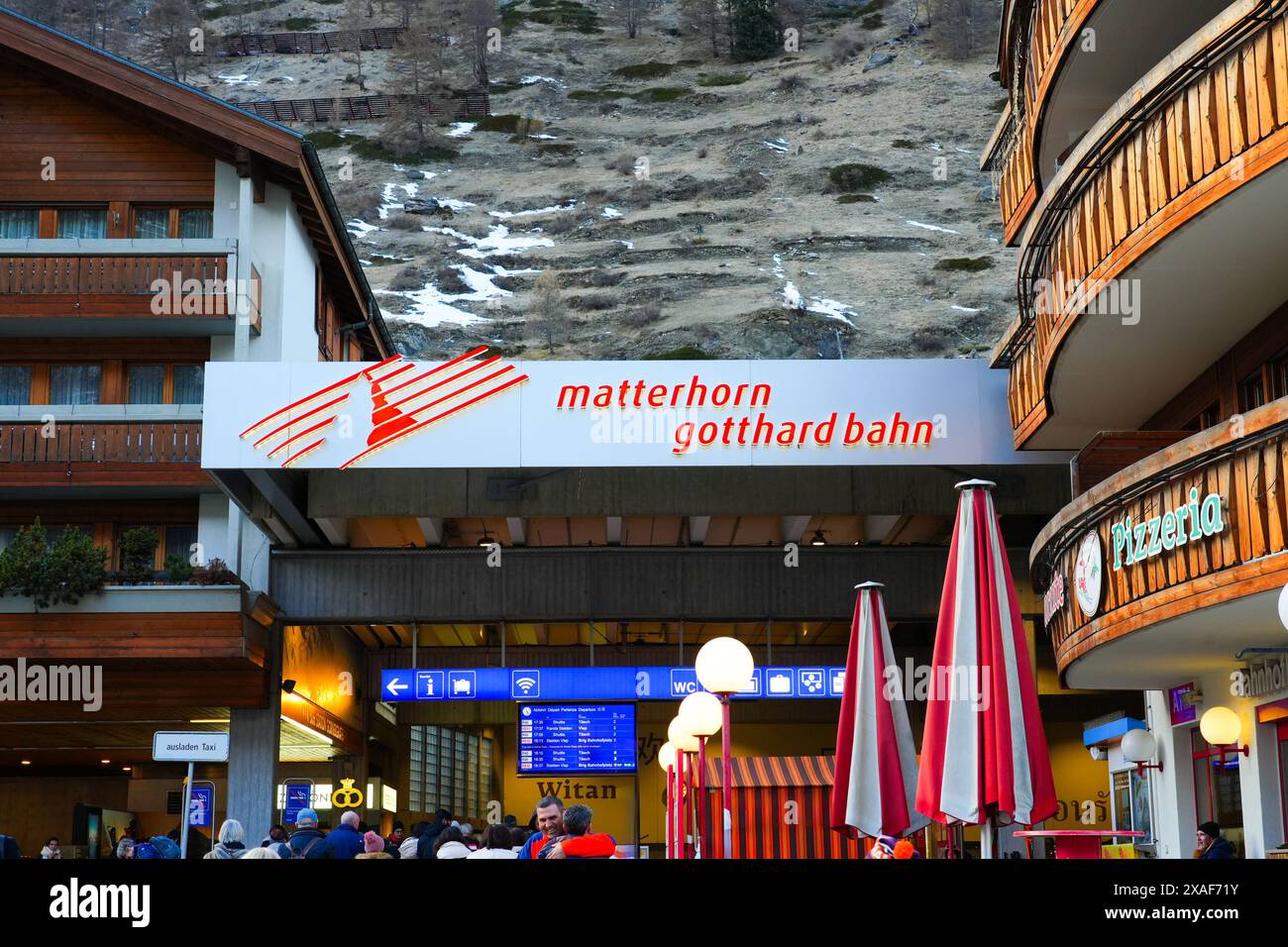 Shuttle train from Täsch to the car-free resort of Zermatt in the Swiss ...