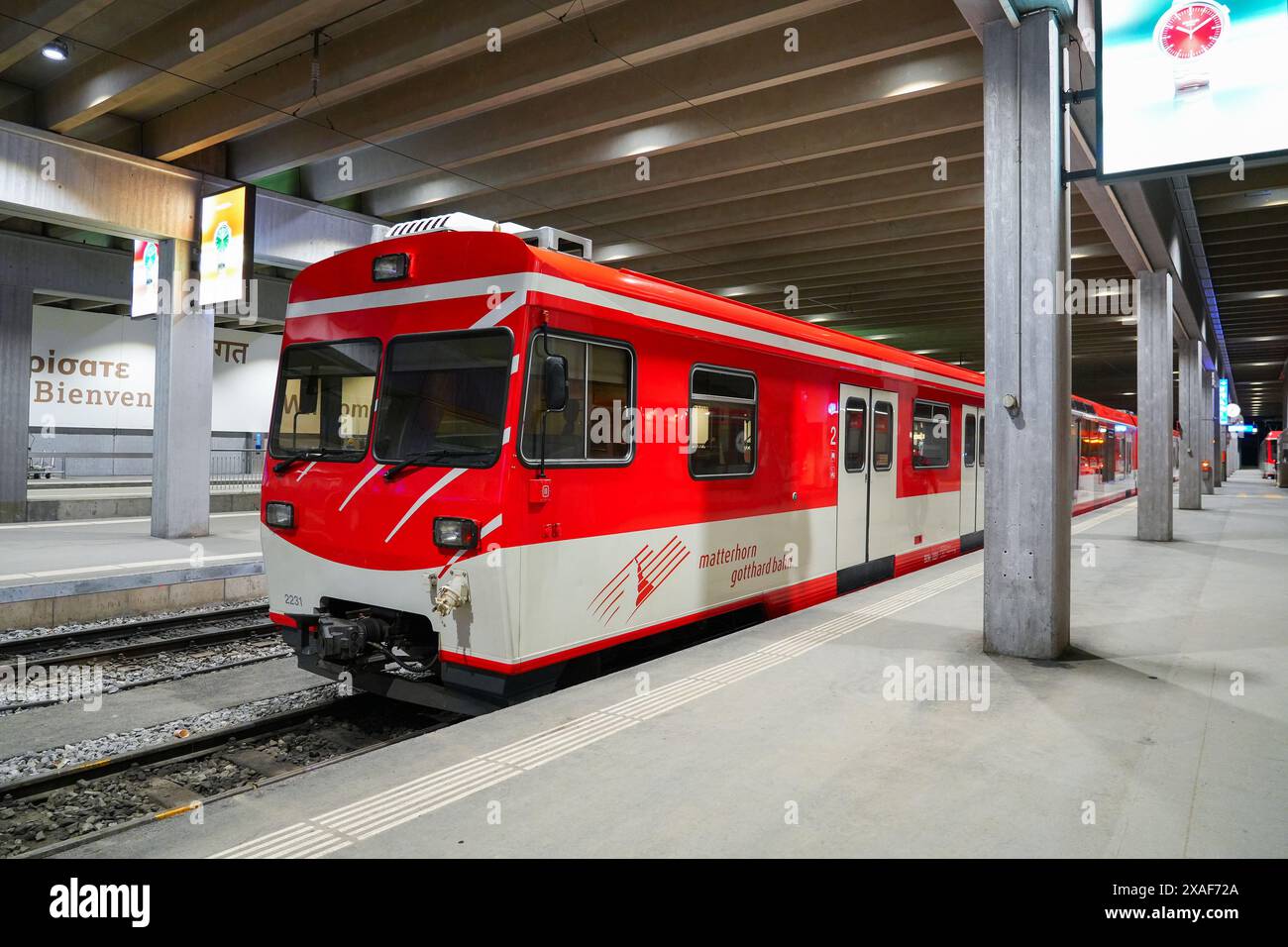 Locomotive of the Zermatt Shuttle of the Matterhorn Gotthard Bahn (MGB ...