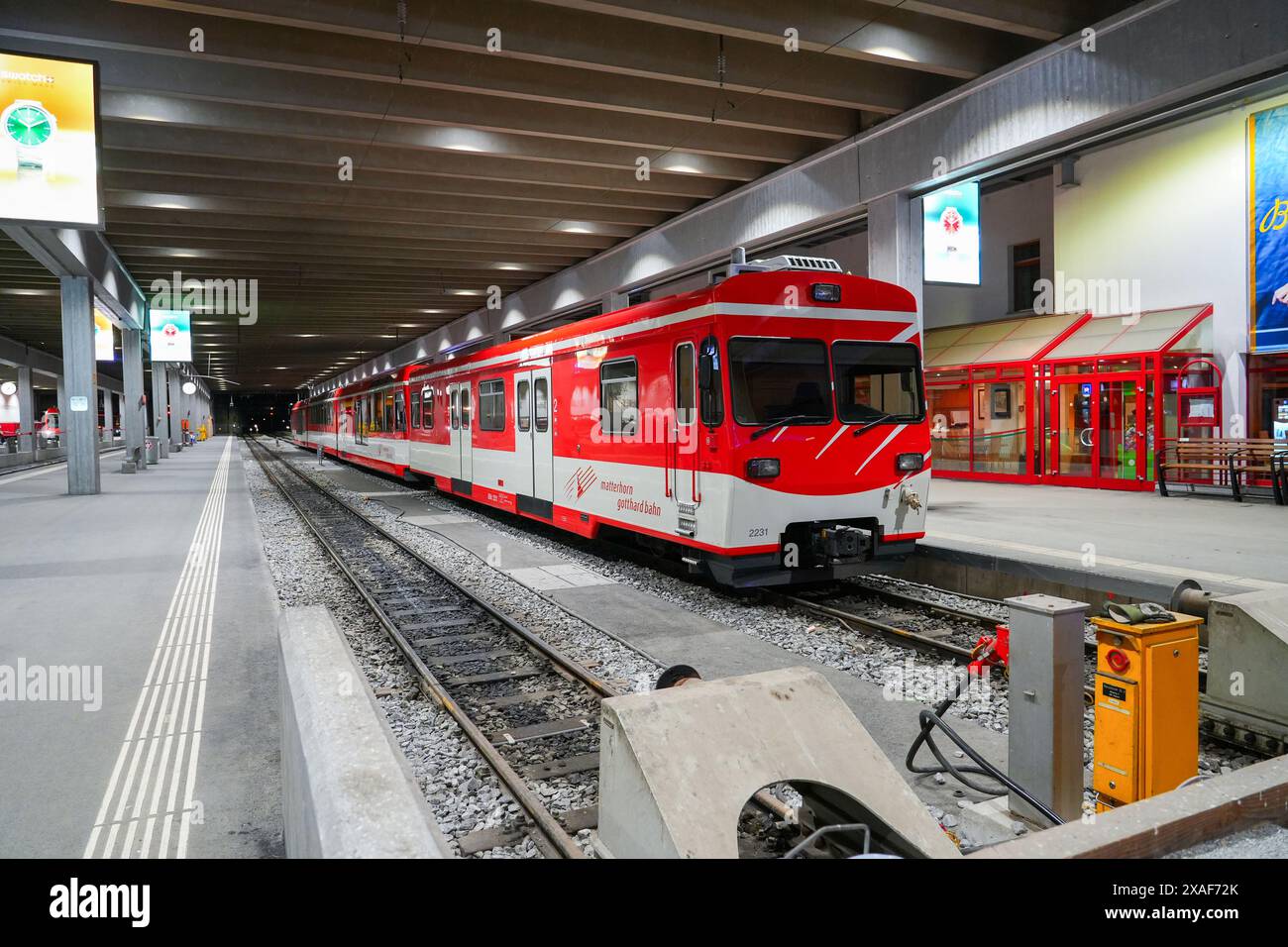 Locomotive of the Zermatt Shuttle of the Matterhorn Gotthard Bahn (MGB ...