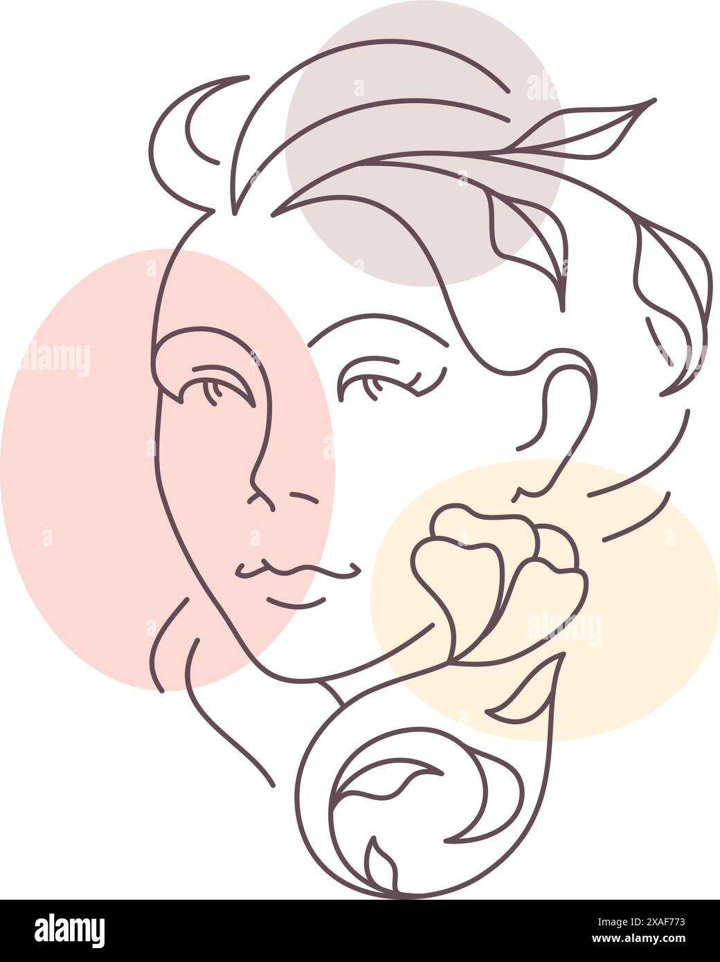 Gentle young beautiful woman portrait with flower pastel color spots ...