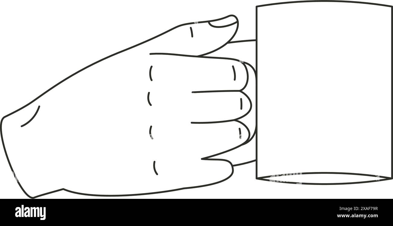 Human hand holding mug with drink beverage minimalist line art icon ...