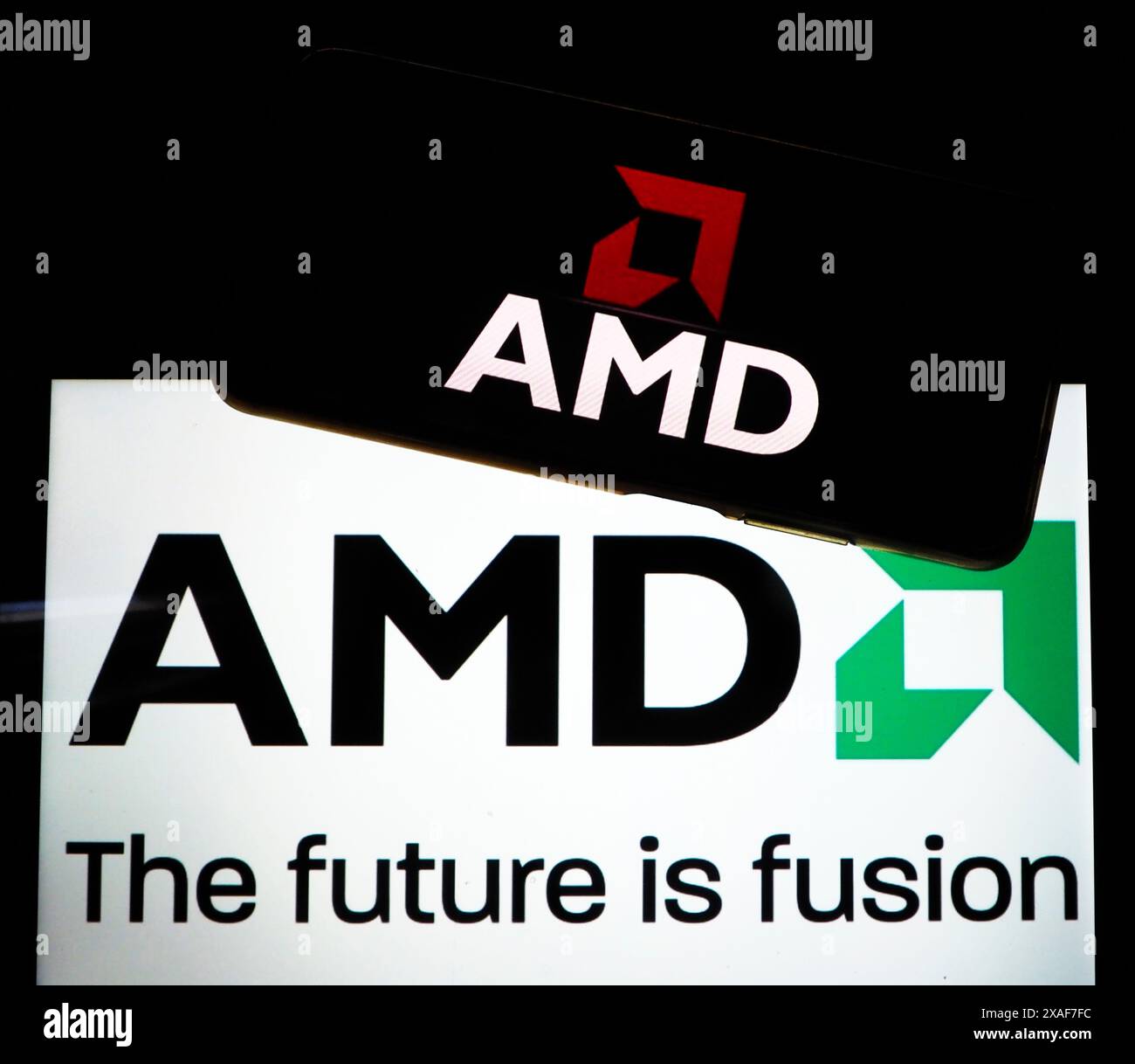 In this photo illustration, an Advanced Micro Devices (AMD) logo seen ...
