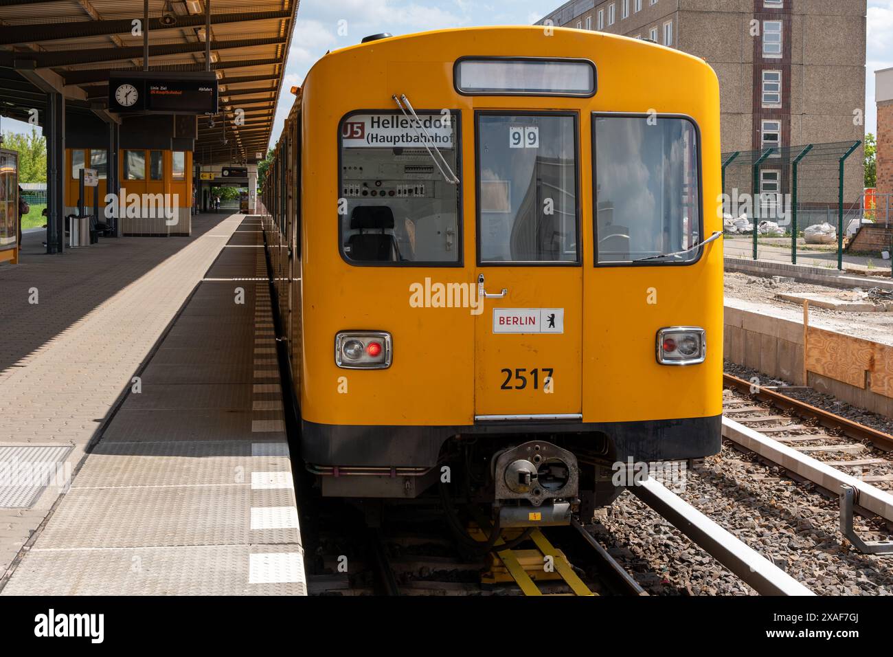 Old yellow underground train of the city of Berlin. Underground train ...