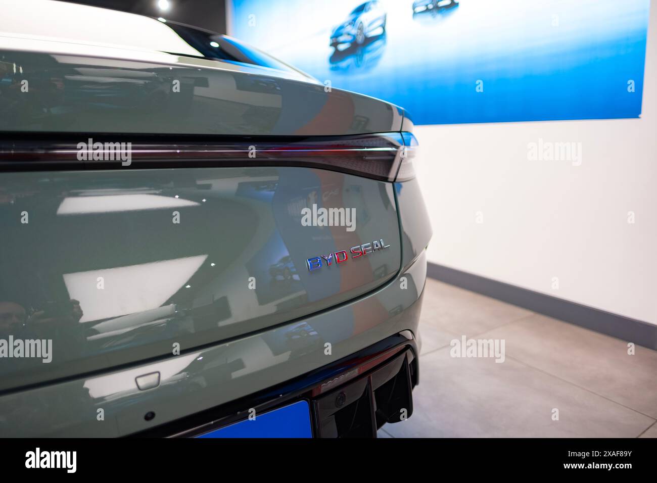 new Sage Green BYD Seal Electric Car rear view, SUV Chinese ...