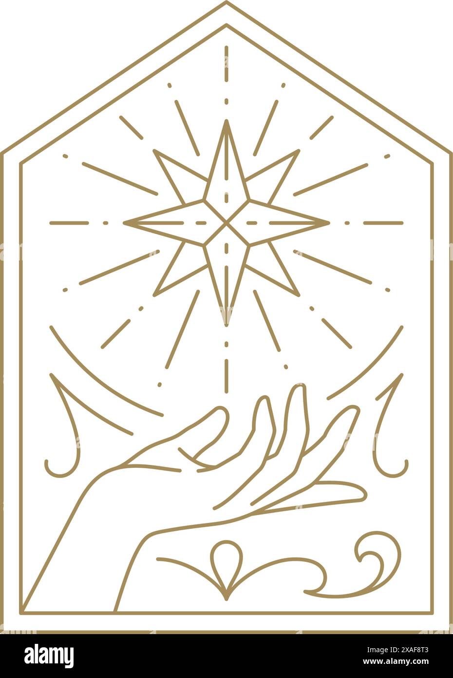 Human hand with esoteric bright spiritual shining star geometric frame ...