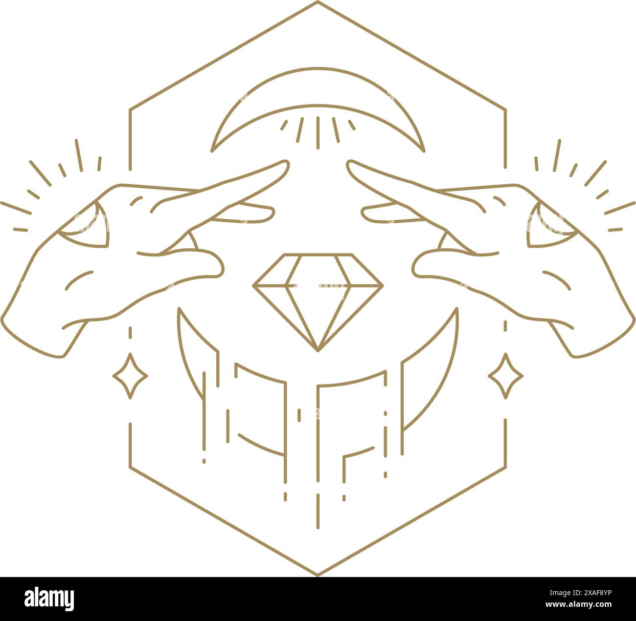 Esoteric human hands with all seeing eye and half moon light protect ...