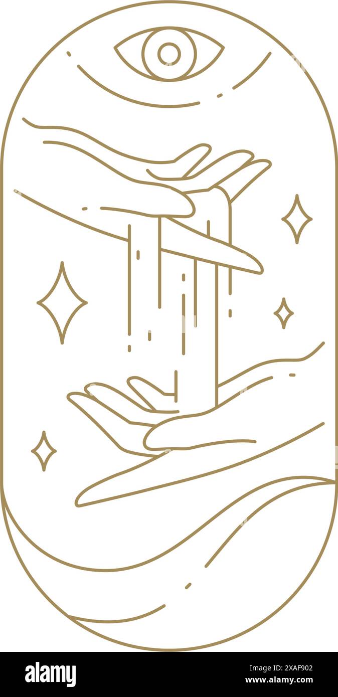 Esoteric human hands pouring pure water with magic all seeing eye and ...